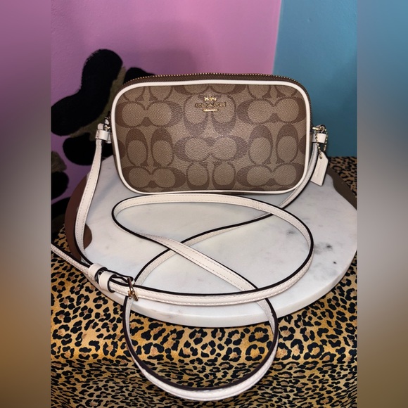 Coach | Bags | Coach Brown And Cream Monogram Crossbody Bag | Poshmark